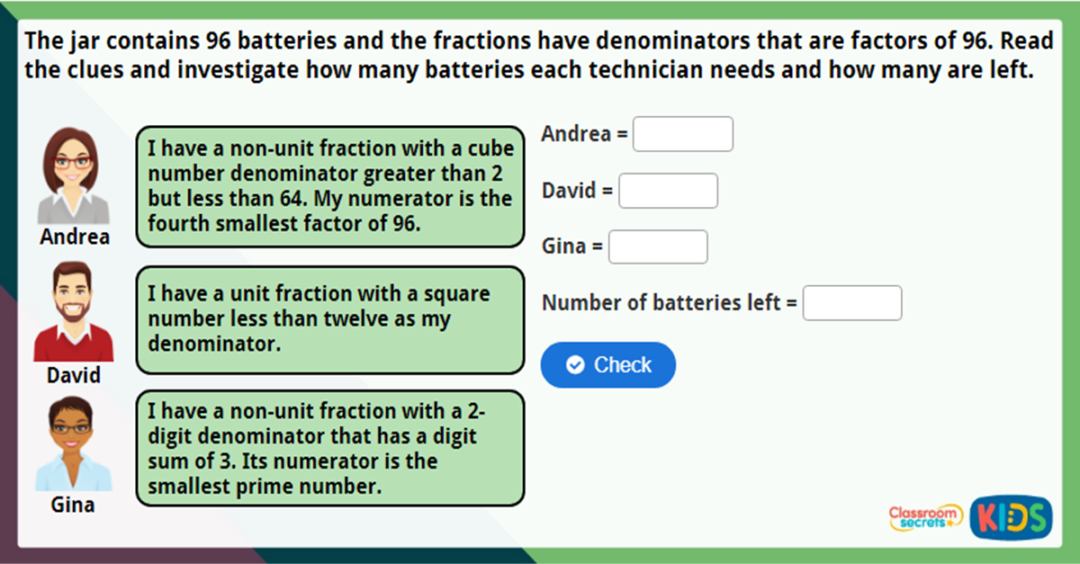 Year 5 Fraction of an Amount Maths Challenge | Classroom Secrets Kids