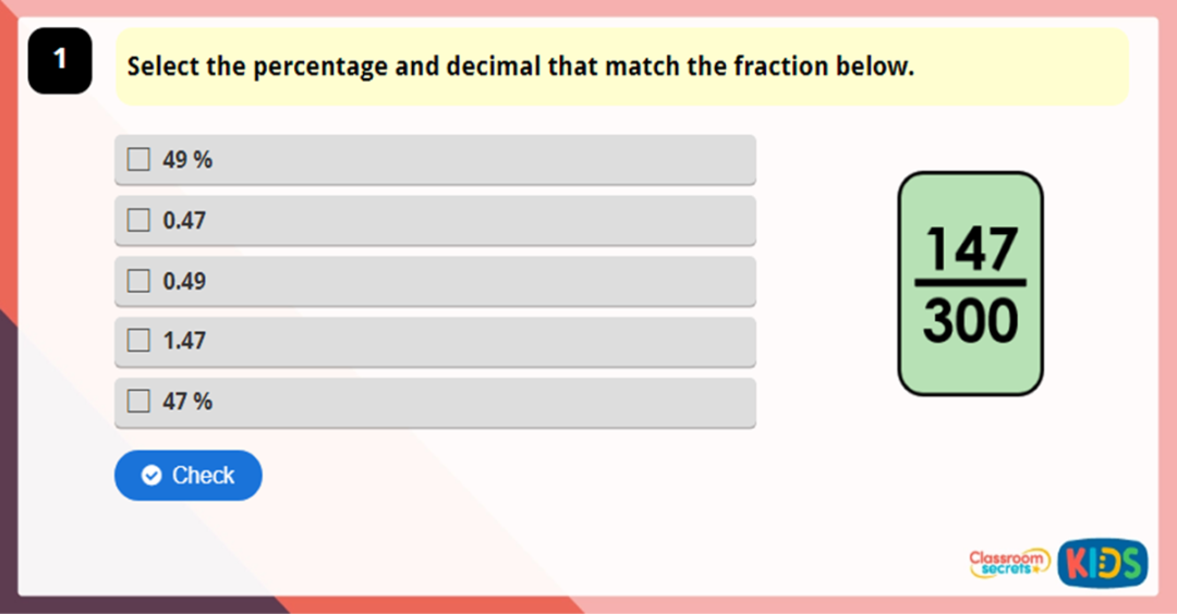 Year 5 Percentages as Fractions and Decimals Game | Classroom Secrets Kids