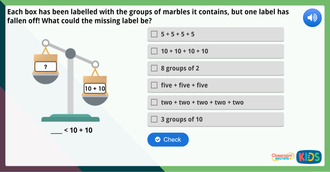 Year 1 Add Equal Groups Maths Challenge | Classroom Secrets Kids
