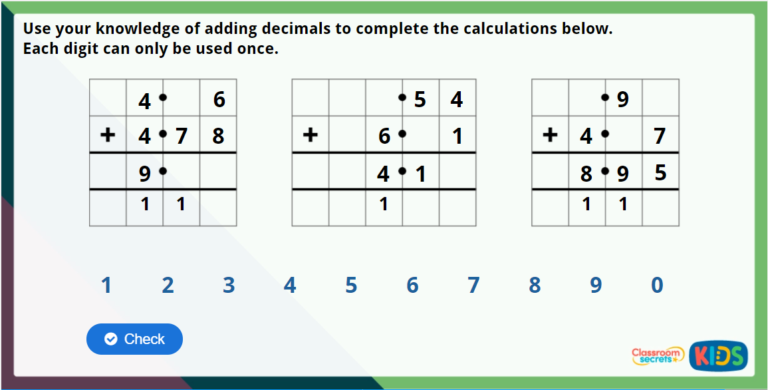 Year 5 Adding - Same Decimal Places Maths Challenge | Classroom Secrets ...