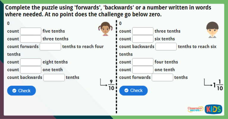 Year 3 Count in Tenths Maths Challenge | Classroom Secrets Kids