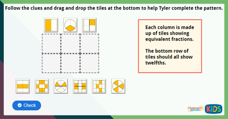 Year 3 Equivalent Fractions 2 Maths Challenge | Classroom Secrets Kids