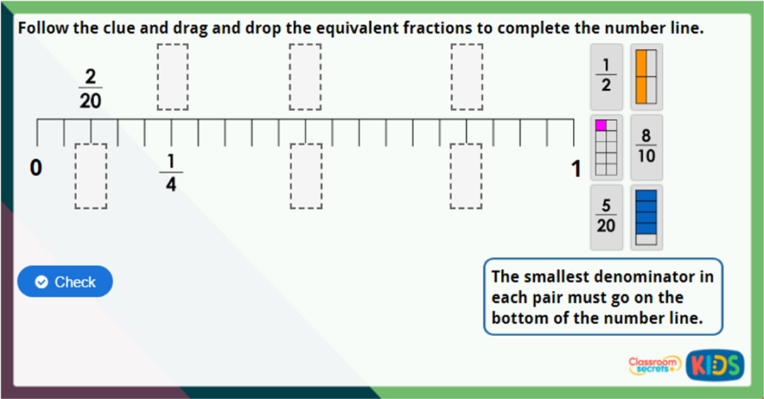 Year 3 Equivalent Fractions 2 Maths Challenge | Classroom Secrets Kids