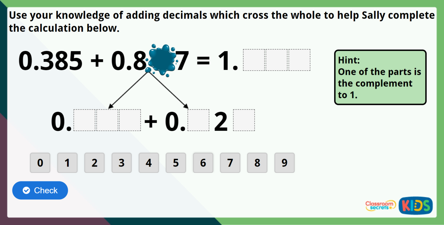 Year 5 Adding Decimals - Crossing the Whole Maths Challenge | Classroom ...