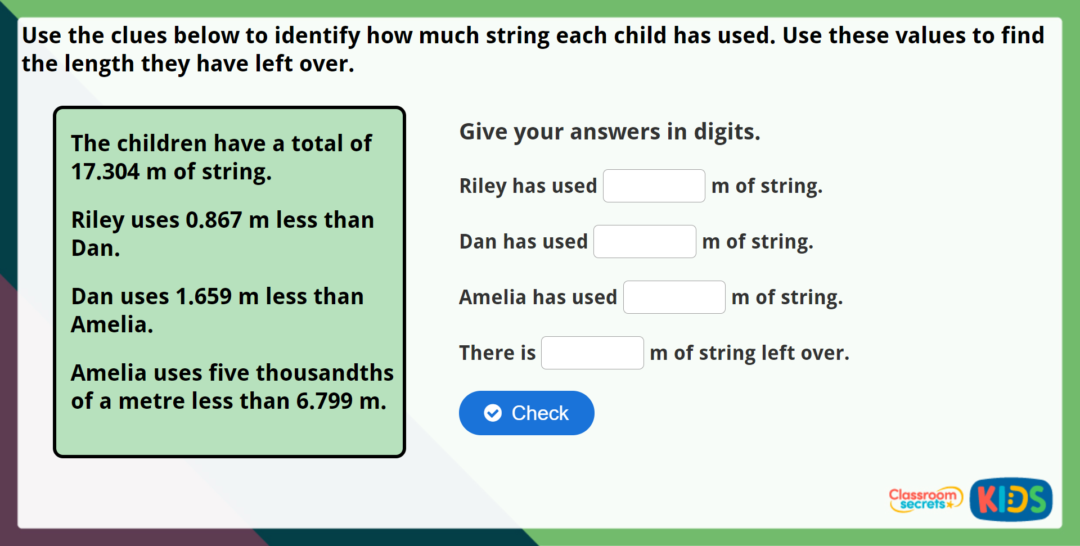 Year 5 Subtract - Same Decimal Places Maths Challenge | Classroom ...