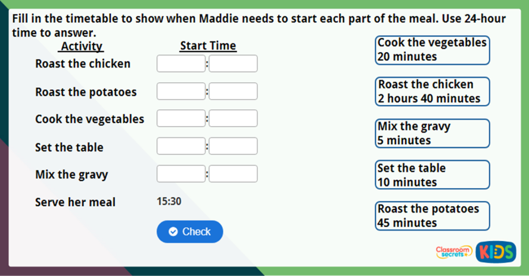 Year 3 Start and End Times Maths Challenge | Classroom Secrets Kids