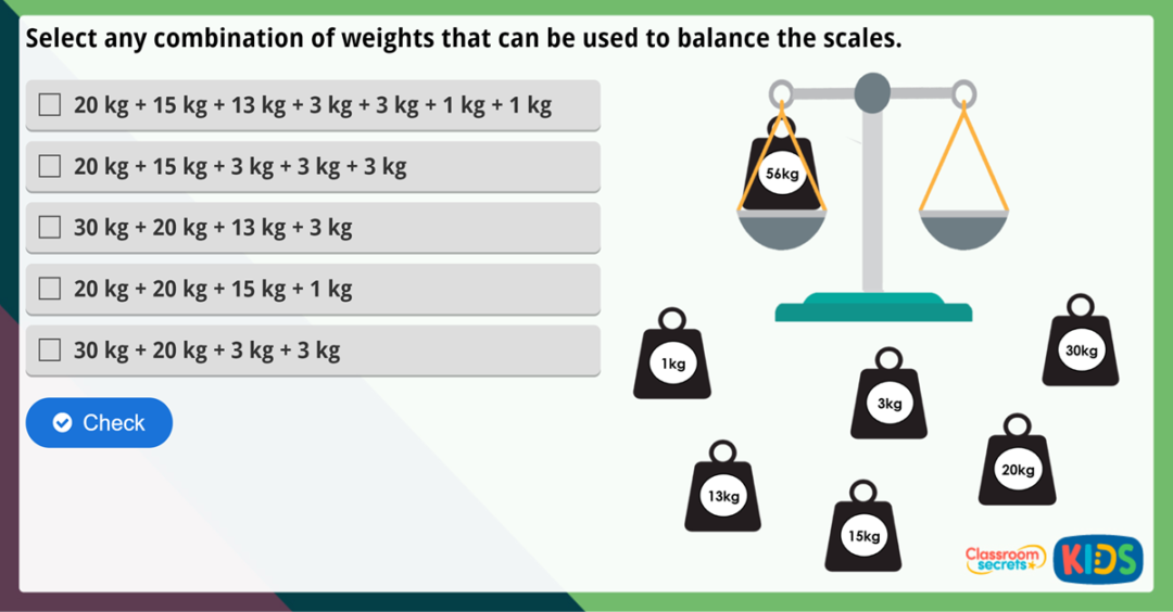 Year 2 Measure Mass (kg) Maths Challenge | Classroom Secrets Kids