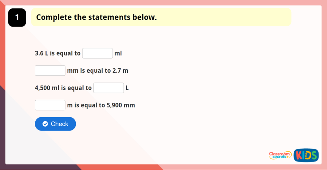 Year 5 Millimetres and Millilitres Game | Classroom Secrets Kids