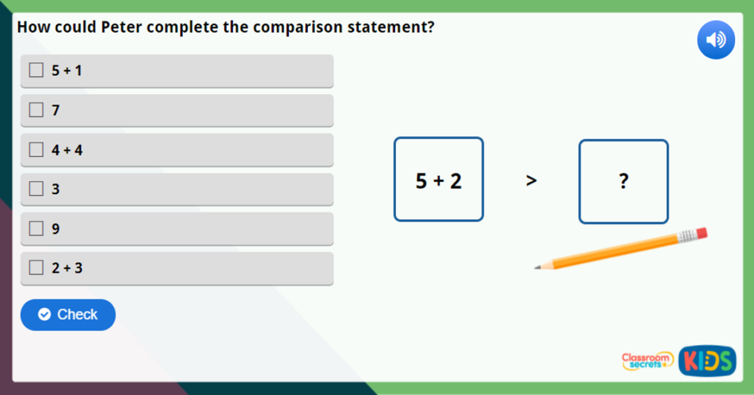 Year 1 Comparing Numbers within 10 Maths Challenge | Classroom Secrets Kids