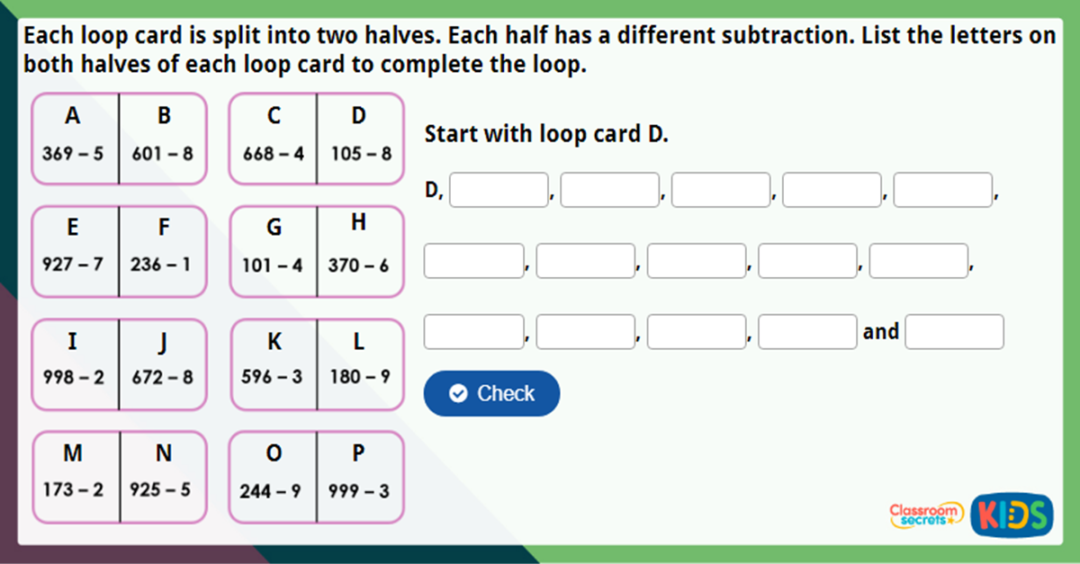 Year 3 Subtract 1 Digit from 3 Digits Maths Challenge | Classroom ...