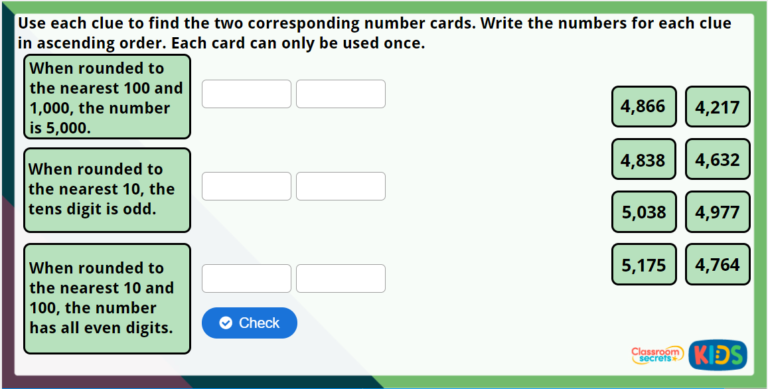 Year 5 Round to 10, 100 and 1,000 Maths Challenge | Classroom Secrets Kids