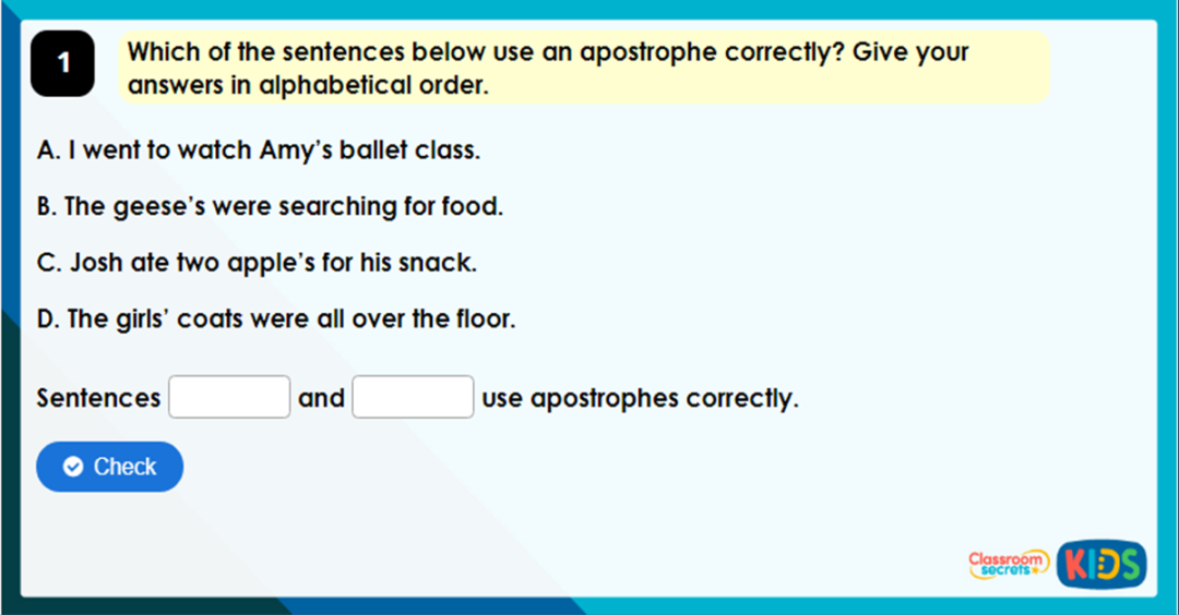 Year 4 When Should you NOT use an Apostrophe? Game | Classroom Secrets Kids