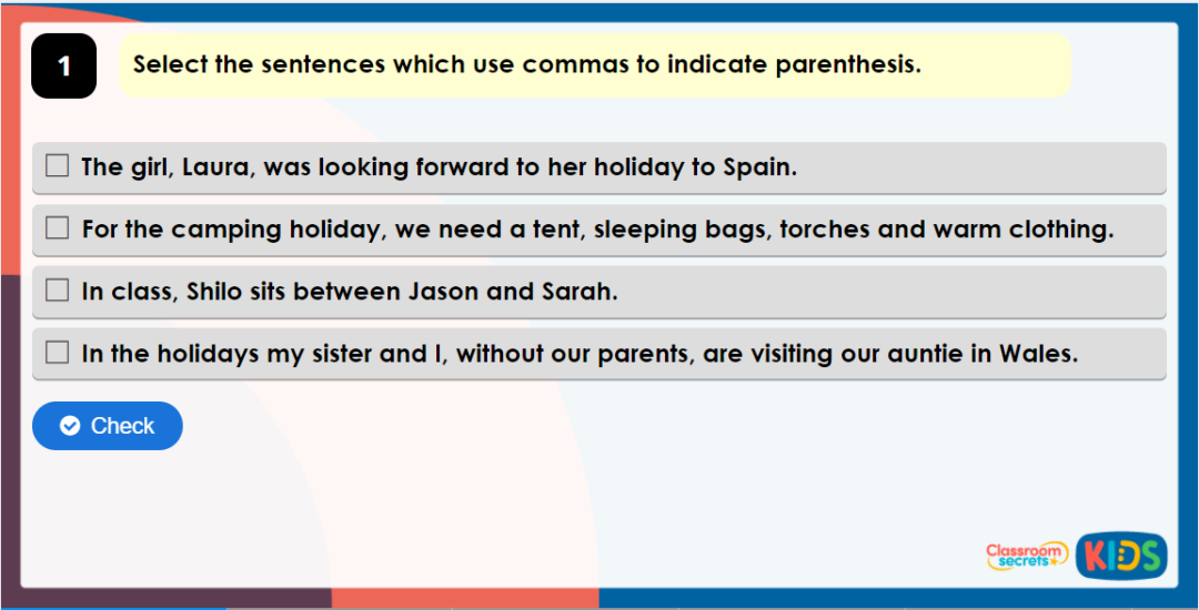 Year 5 Using Commas to Indicate Parenthesis Game | Classroom Secrets Kids